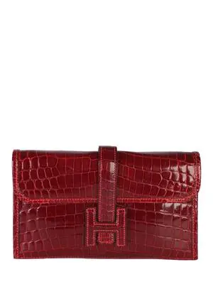 HERMÈS Rouge H Shiny Crocodile Niloticus Mini Jige Clutch