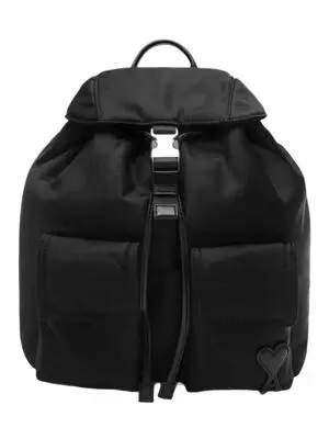 AMI Paris Small Nylon Marcel Flap Backpack - Black