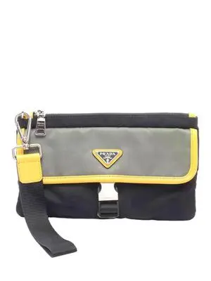 Prada 2013-2026 Saffiano Trimmed Tessuto Clutch Bag - Black