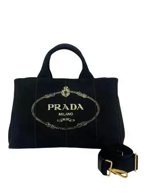 Prada 2000-2010 Small Canvas Canapa Logo Tote Satchel - Black