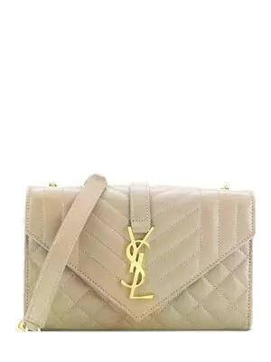 SAINT LAURENT Classic Monogram Envelope Satchel Mixed Matelasse Leather Small Crossbody Bag