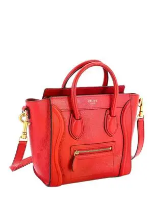 Celine Luggage Bag Grainy Leather Nano Crossbody Bag - Red