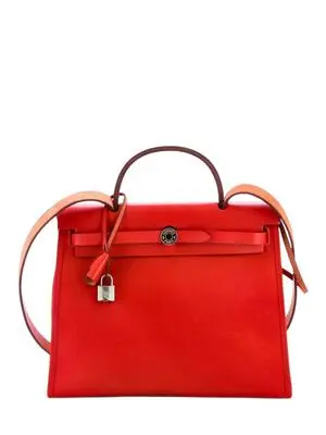 Hermès Herbag Zip Leather And Toile 31 Shoulder Bag Red