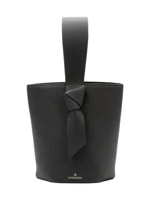 LA PORTEGNA Julieta Knotted Leather Bucket Mini Bag - Black