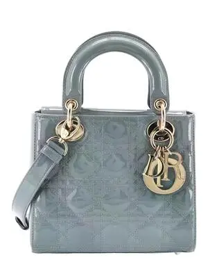 Dior Lady Bag Cannage Quilt Patent Small Satchel - Blue