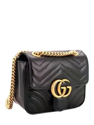 Gucci Gg Marmont Square Flap Bag Matelasse Leather Mini Crossbody Bag - Black