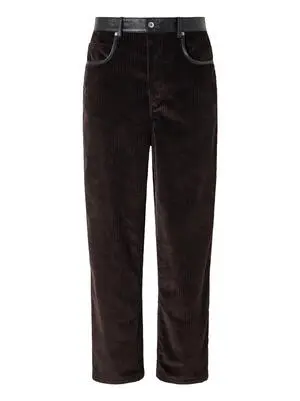 Bottega Veneta Straight-leg Leather-trimmed Cotton-corduroy Trousers - Brown
