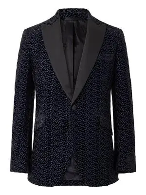 FAVOURBROOK Nene Grosgrain-trimmed Embroidered Velvet Tuxedo Jacket - Blue