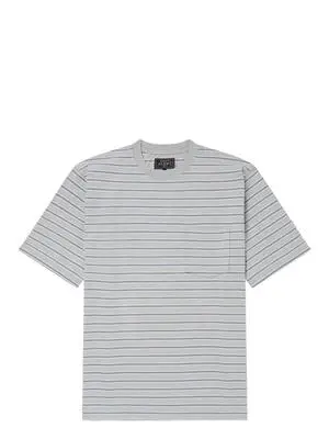 BEAMS Striped Cotton-jersey T-shirt - Gray