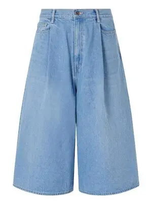 Kapital Wide-leg Pleated Denim Shorts - Blue