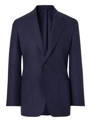 DRAKE'S Virgin Wool Canvas Blazer - Blue