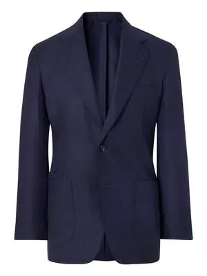 DRAKE'S Virgin Wool Canvas Blazer - Navy