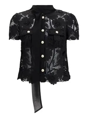 SELF-PORTRAIT Tie-neck Top - Black