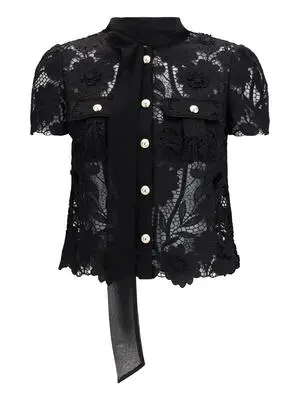 SELF-PORTRAIT Self-Portrait Women Tie-Neck Top Black