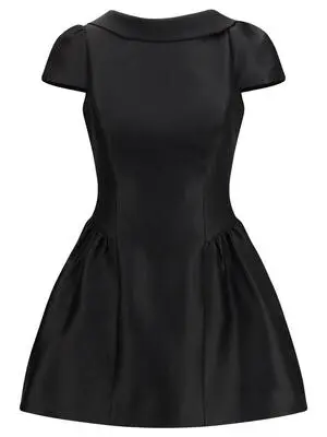 SELF-PORTRAIT Short Taffeta Dress With Collar - Black