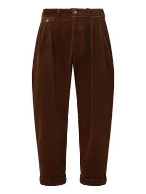 BEAMS Tapered Pleated Cotton-corduroy Trousers - Brown