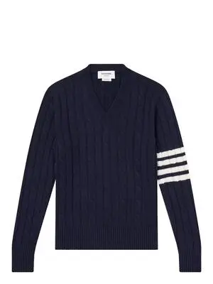 Thom Browne 4-bar Stripe Cable-knit Cashmere Sweater - Blue