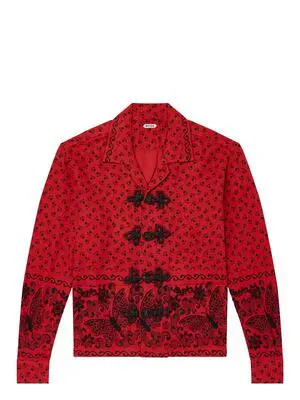 BODE Camp-collar Embellished Printed Cotton-poplin Shirt - Red
