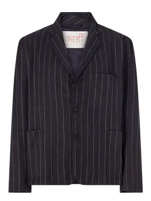 KARDO Somesh Embroidered Striped Herringbone Cotton Suit Jacket - Blue