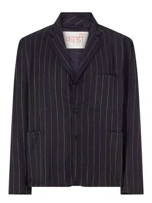 KARDO Somesh Embroidered Striped Herringbone Cotton Suit Jacket - Navy