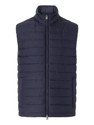 Canali Leather-trimmed Quilted Shell Gilet - Blue