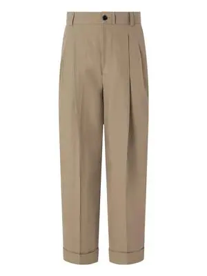MARGARET HOWELL Straight-leg Pleated Cotton-drill Trousers - Brown