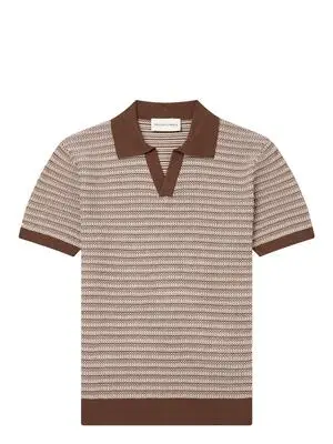 Frescobol Carioca Rino Striped Cotton And Cashmere-blend Polo Shirt - Brown