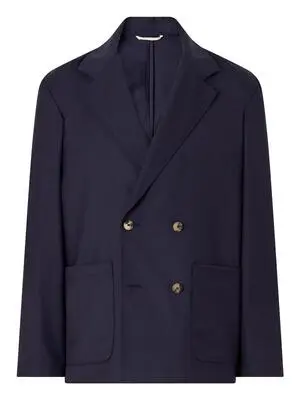 De Bonne Facture Double-breasted Virgin Wool-twill Jacket - Blue