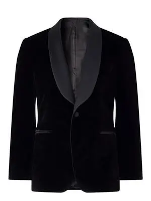 Canali Shawl-collar Satin-trimmed Cotton-velvet Tuxedo Jacket - Black