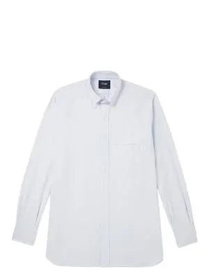 DRAKE'S Button-down Collar Striped Cotton Oxford Shirt - Blue