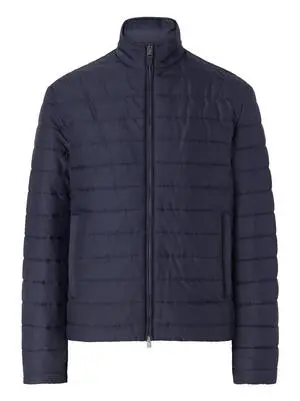 Canali Leather-trimmed Quilted Shell Bomber Jacket - Blue