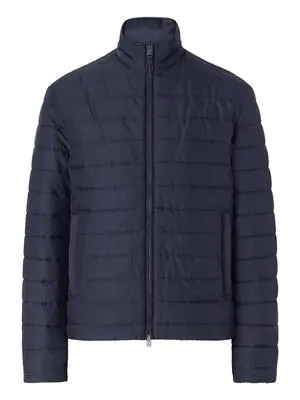 Canali Leather-trimmed Quilted Shell Bomber Jacket - Navy