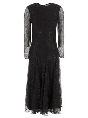 TWINSET Rhinestoneembellished Lace Longsleeve Midi Dress