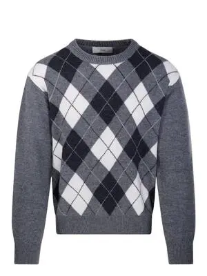 DUNST Argyle Crew Neck Knitted Sweater - Grey