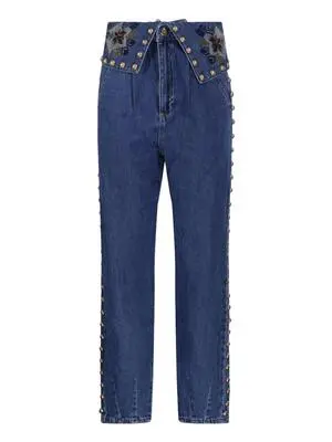 Farm Rio Embellished Balloon Jeans - Blue