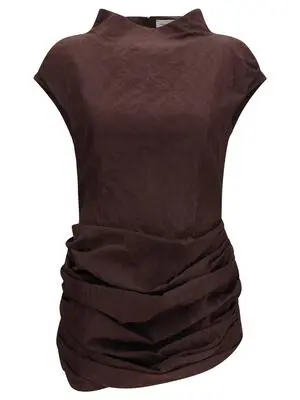 Magda Butrym Draped Mini Dress With High Collar - Brown