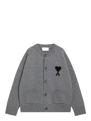 AMI Paris Long-sleeved Cardigan - Light Gray/black