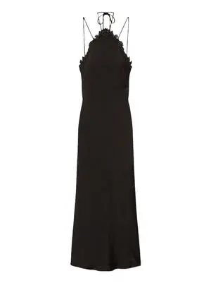 TWINSET Long Satin Dress With Embroidery - Black