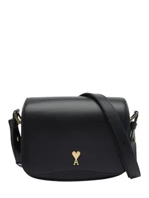 AMI Paris De Coeur Logo Detailed Crossbody Bag - Black