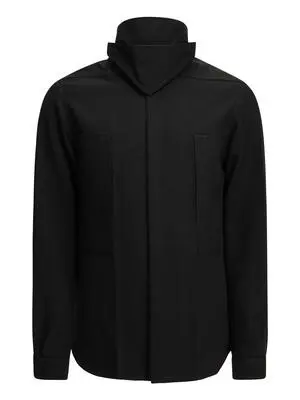 Rick Owens Fw26 Tower Runway Outershirt In Wool Whipcord And Waxy Lamb Leather - Black