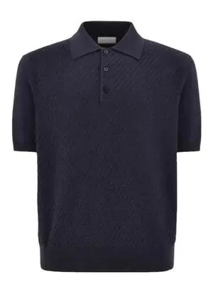 Canali Textured Knit Polo Sweater - Blue