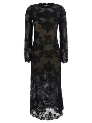 TWINSET Sheer Lace Long Dress - Black