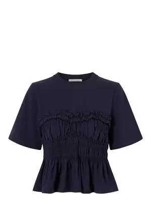 Cecilie Bahnsen Vilde Gathered Cotton-stretch Jersey T-shirt - Blue