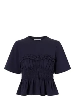 Cecilie Bahnsen Vilde Gathered Cotton-stretch Jersey T-shirt - Navy