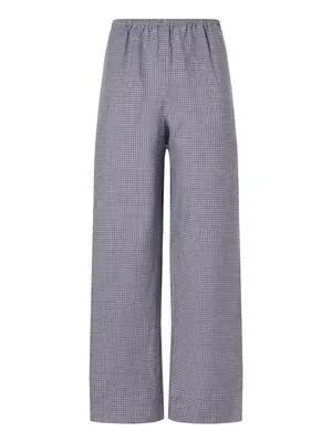DEIJI STUDIOS Ease Checked Linen Straight-leg Pants - Blue