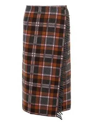 Guest In Residence Tartan Wrap Fringed-detail Wool And Cashmere-blend Midi Skirt Multi