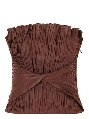 ANDRES OTALORA De Los Astros Pleated Twisted Linen Bustier Top - Brown