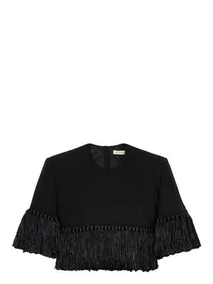 HEIRLOME Matilde Bouclé Fringed Wool-blend Blouse - Black