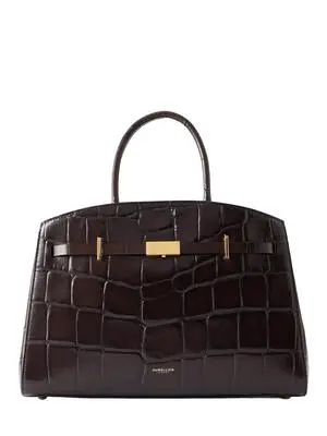 DEMELLIER The Hudson Crocodile-effect Leather Tote Brown