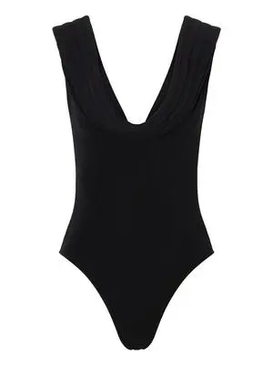 JEAN PAUL GAULTIER Wool-trimmed Stretch-crepe Jersey Bodysuit